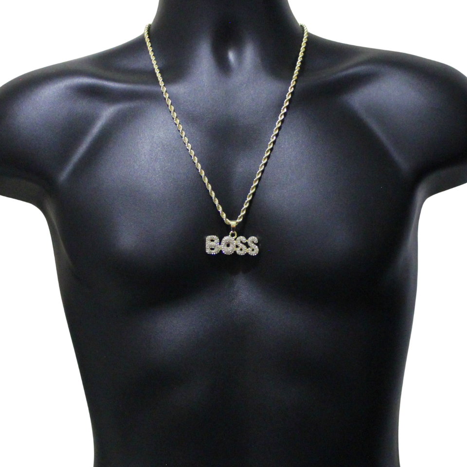 Iced Cz Boss Pendant 14k Gold or Silver Plated 24" Rope Necklace Hip ...