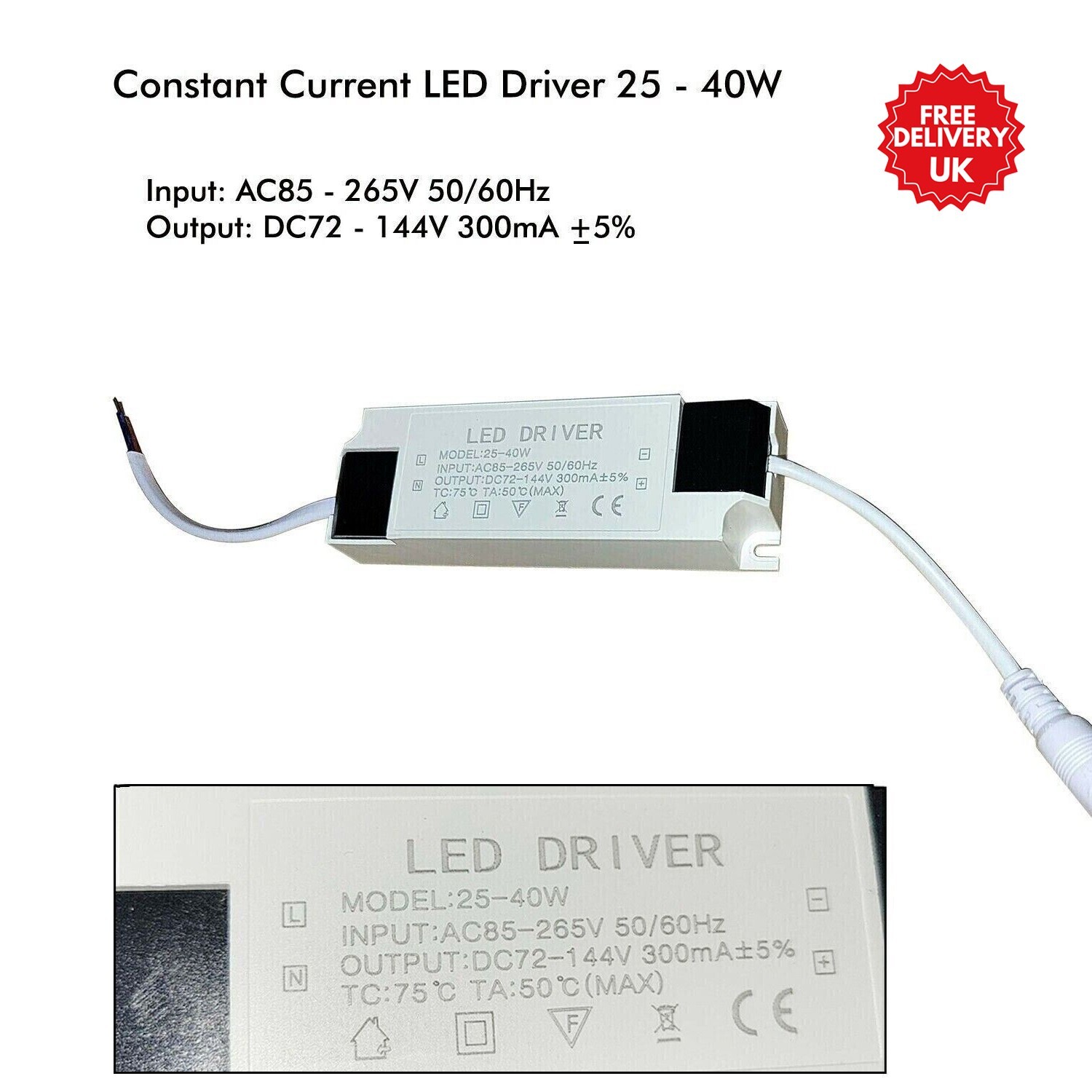 Constant Current LED Driver 25-40W Transformer AC 85-265V to DC 72-144V ...