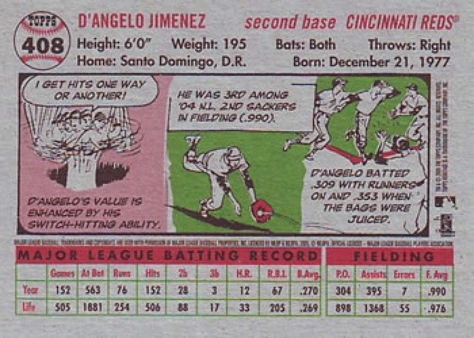 2005 Topps Heritage #408 D'Angelo Jimenez Reds NM-MT (SP - Short Print ...