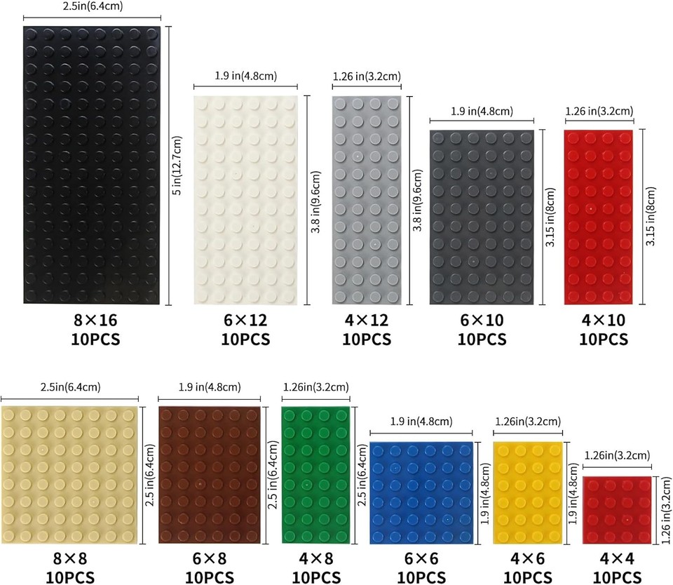 Feleph 110 Pieces 11 Sizes Classic Building Plates Parts 10 Mixed Color ...
