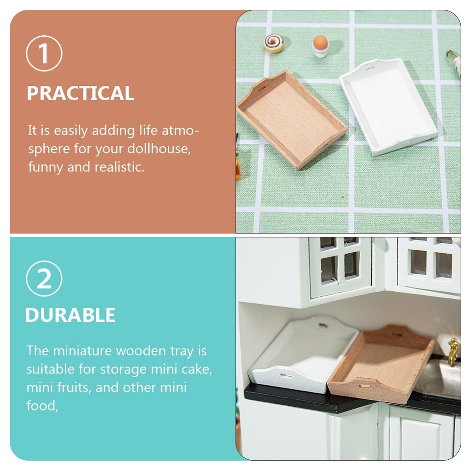 2pcs Mini House Wooden Storage Tray Mini Food Service Tray Mini Wooden ...