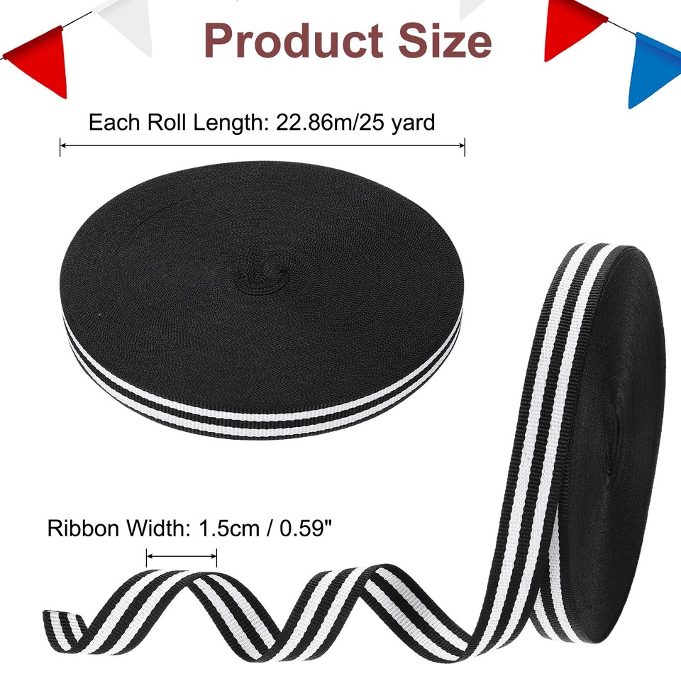 5/8"Black White Striped Grosgrain Ribbon, 25 Yard Polyester Stripe ...