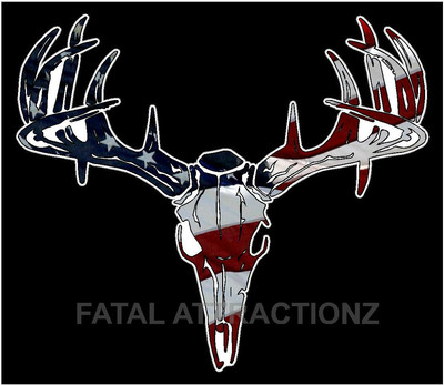 American Flag Deer Skull S4 Vinyl Sticker Decal Hunting USA Buck ...