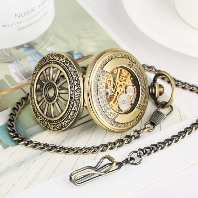 Mens Skeleton Pocket Watch Mechanical Hand Winding Luminous Full Hunter ...