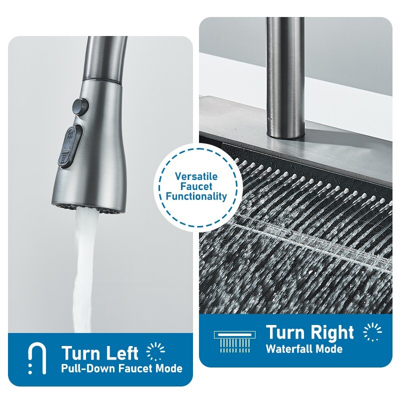 24 in Flying Rain Stainless Steel Waterfall Kitchen Sink with Faucet ...