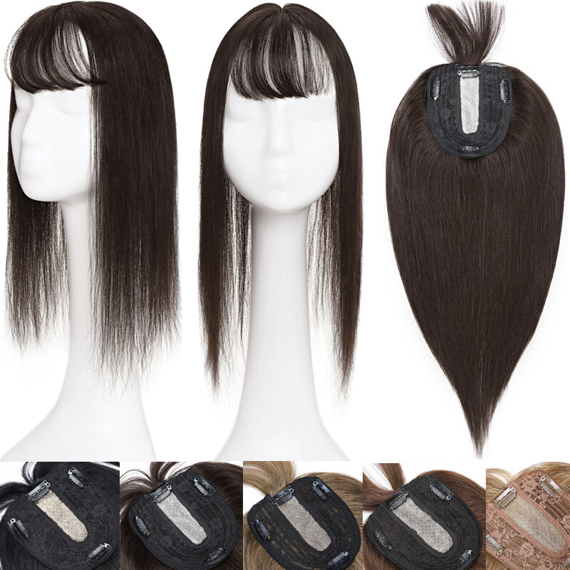 Clip In 100% Real Human Hair Topper Top Hairpiece Toupee With Bangs ...