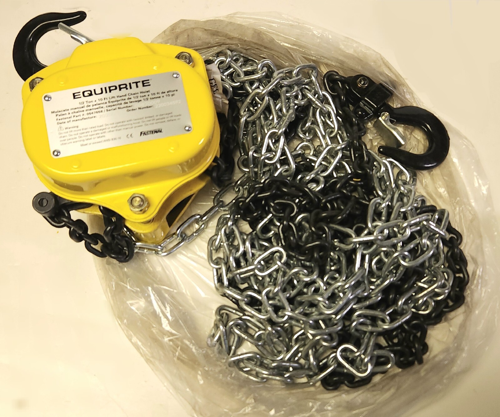 FASTENAL EQUIPRITE Model 0547658 HAND CHAIN Hoist .5 Ton 1/2 TON 10 ...