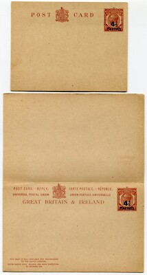 British Levant 1920 on GB 4½pi/1½d postal stationery cards P.7 & P.8 ...