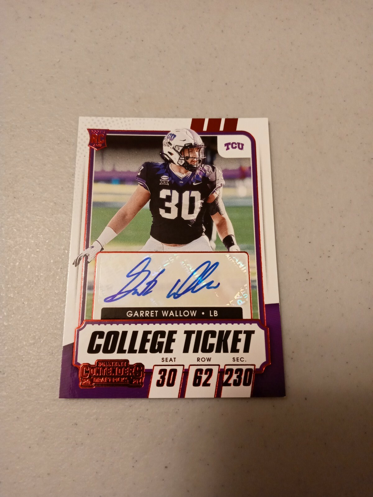 Garret Wallow 2021 Contenders Auto Autograph RC Rookie TCU Horned Frogs ...