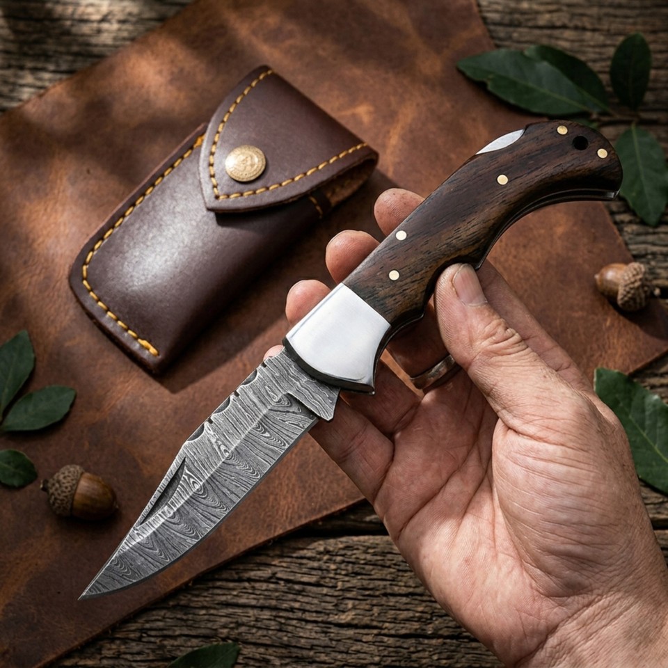 Handmade Custom Pocket Folding knife, With Leather Pouch 6.5 Inch | eBay