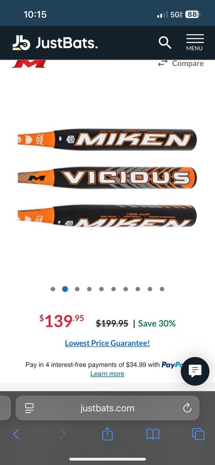 Miken Vicious 13" Maxload Dual Stamp Slow Pitch MPAV Softball Bat 34 ...