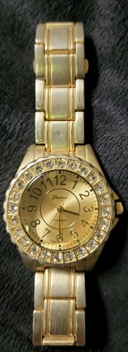 GENEVA PLATINUM JAPAN MVMT WATCH CRYSTAL ACCENTED BEZEL, GOLD COLOR ...