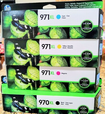 HP 970XL 971XL Genuine Ink Black, Cyan, Yellow, Magenta, New, Exp 2024 ...
