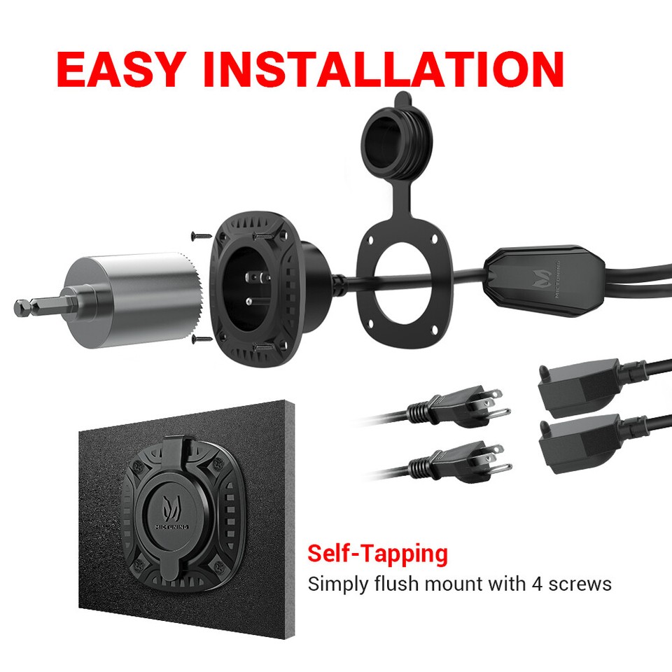 18" 125V 15Amp AC Plug Port Extension Cord Splitter Cables RV Trailer ...