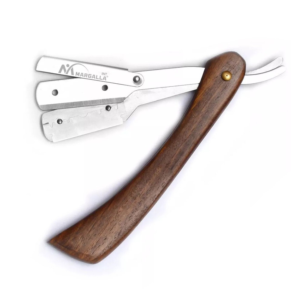WOODEN BARBER HAIR SALON STRAIGHT WET CUT THROAT SHAVING RAZOR SHAVETTE ...