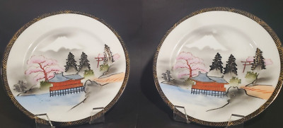 Vintage Pair Hand Painted Mt. Fuji Japanese Porcelain Plates | eBay