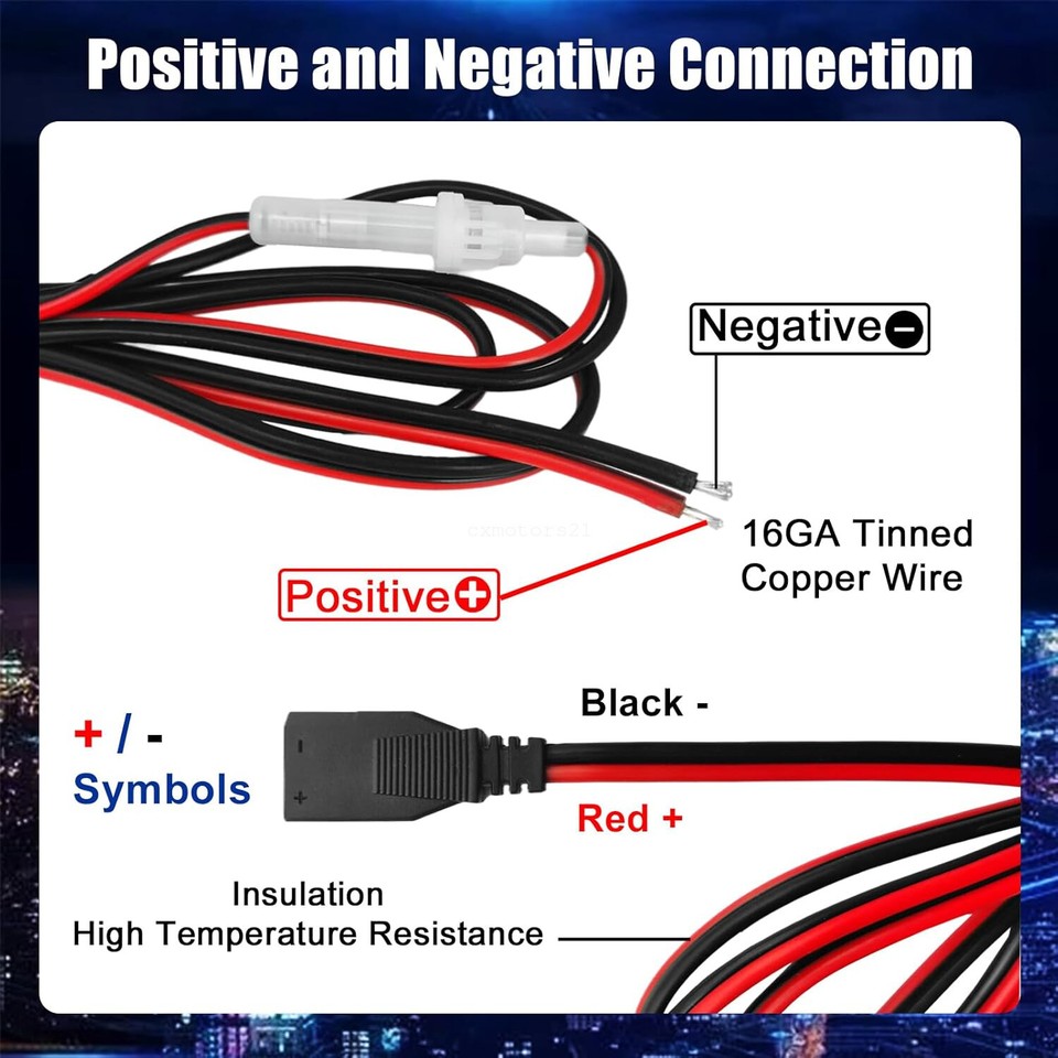 3-Pin CB Radio Power Cable 2-Wire w/ 15A Fuse Extension 60" For Cobra ...