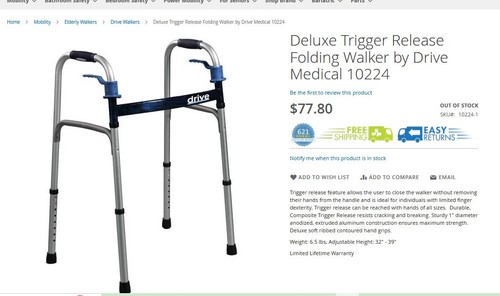 Drive Medical 10224 deluxe trigger release walker + platform attachment ...