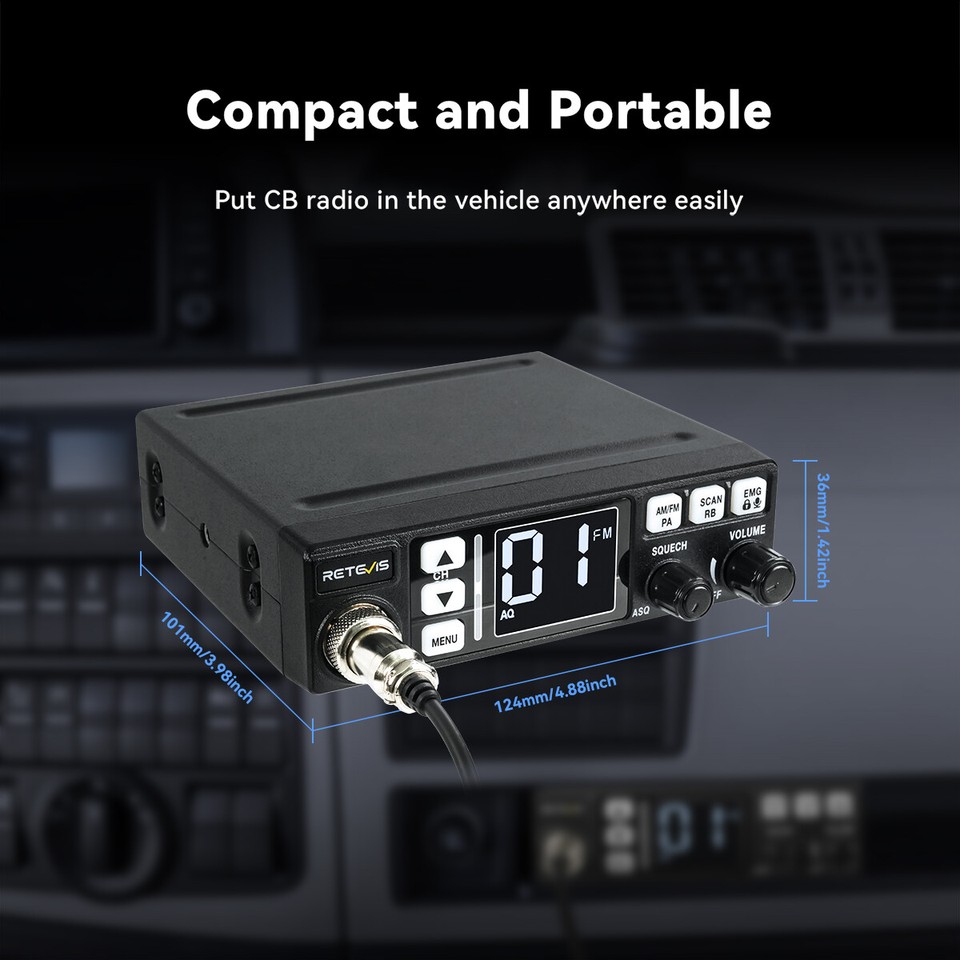 Retevis MB3 AM/FM CB Radio Dual Mode 40CH Emergency Channel 9/19 ...