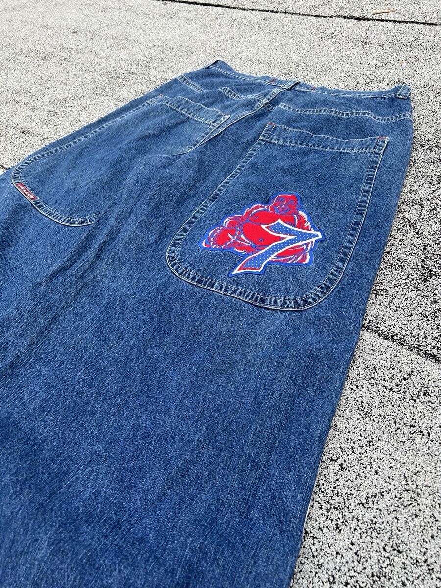 Vintage late 90's JNCO stonewash blue Lucky 7 Buddhas, size Vintage late 90's JNCO stonewash blue Lucky 7 Buddhas, size
