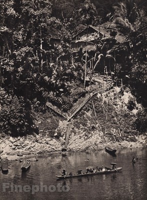 1940 Original BORNEO KAYAN LONG HOUSE Architecture RIVER Canoe Boat By ...
