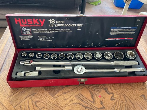 Husky Professional 1/2" Drive Socket Set Breaker Bar Universal Joint 18 ...
