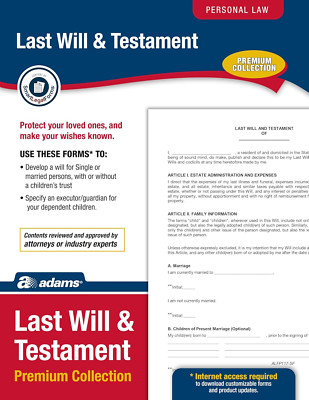 Last Will and Testament Kit with Forms & Instructions, Legal Document ...