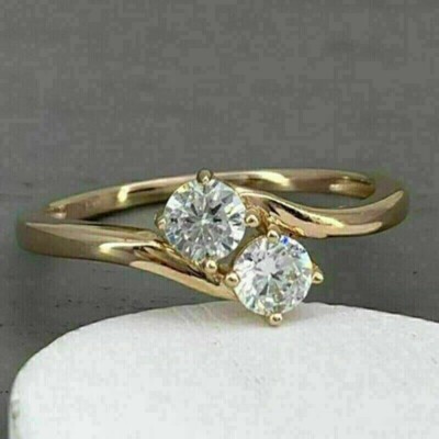 Two-Stone Wedding Rings 14K Yellow Gold Plated 2Ct Round Cut Simulated ...