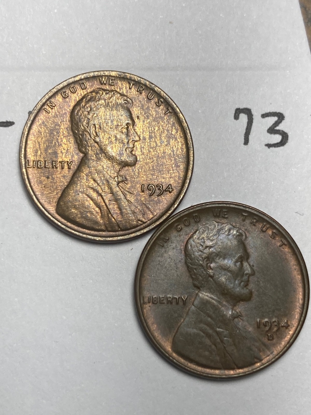 1934-P&D LINCOLN WHEAT CENT SET, ALL "AU" CONDITION, #73 very nice set ...