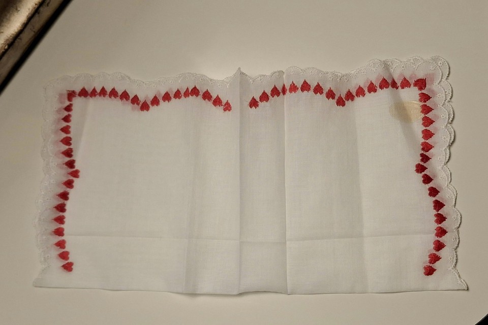 Vintage Handkerchief Switzerland Tag White Cotton Needlepoint Red ...