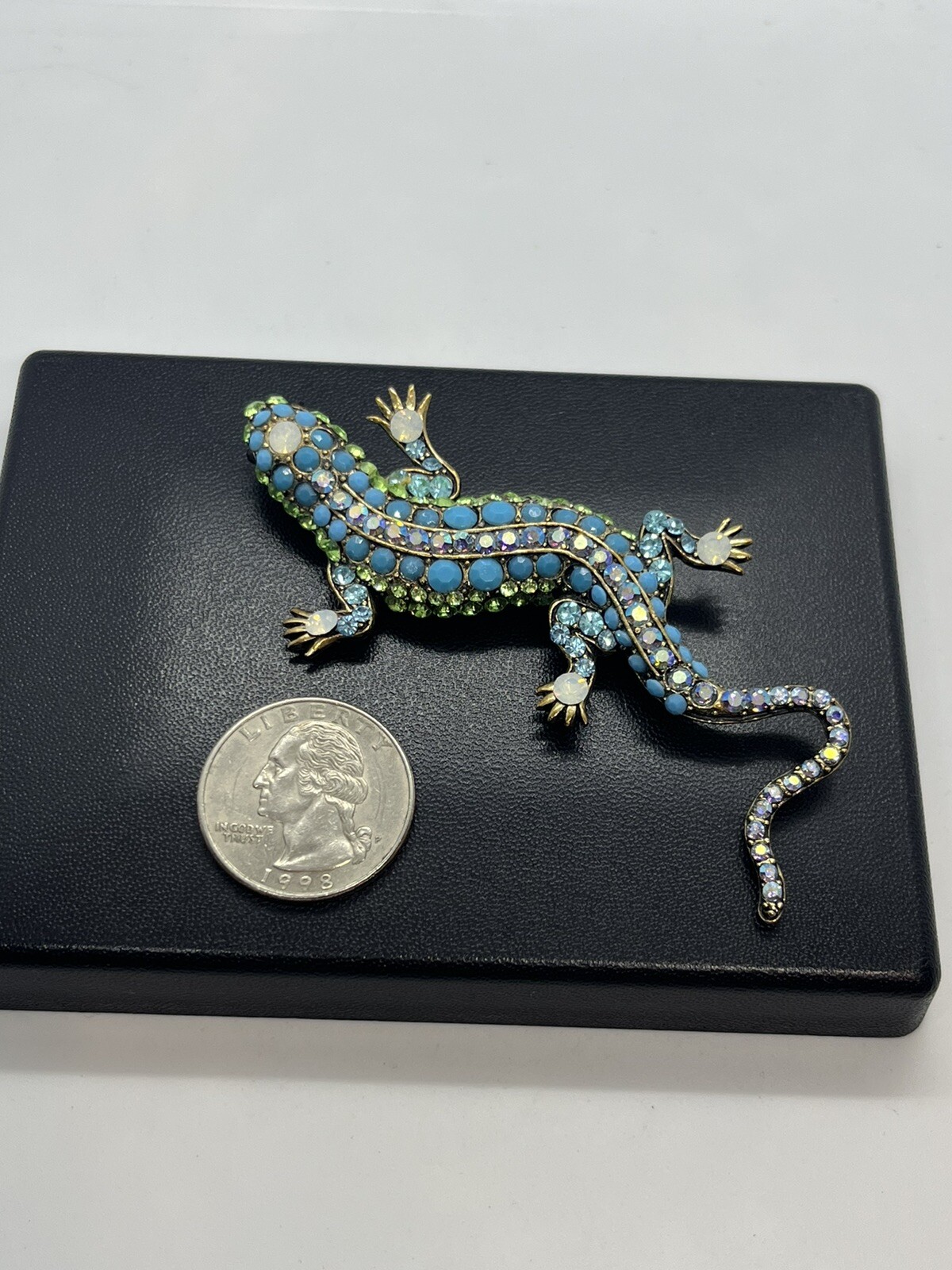 Vintage rhinestone lizard gecko reptile brooch pin au… - Gem