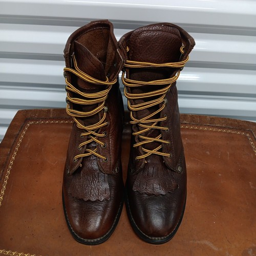 Quality Brown Leather Lace Up Roper Packer Western Boots Men's 8.5 M | eBay