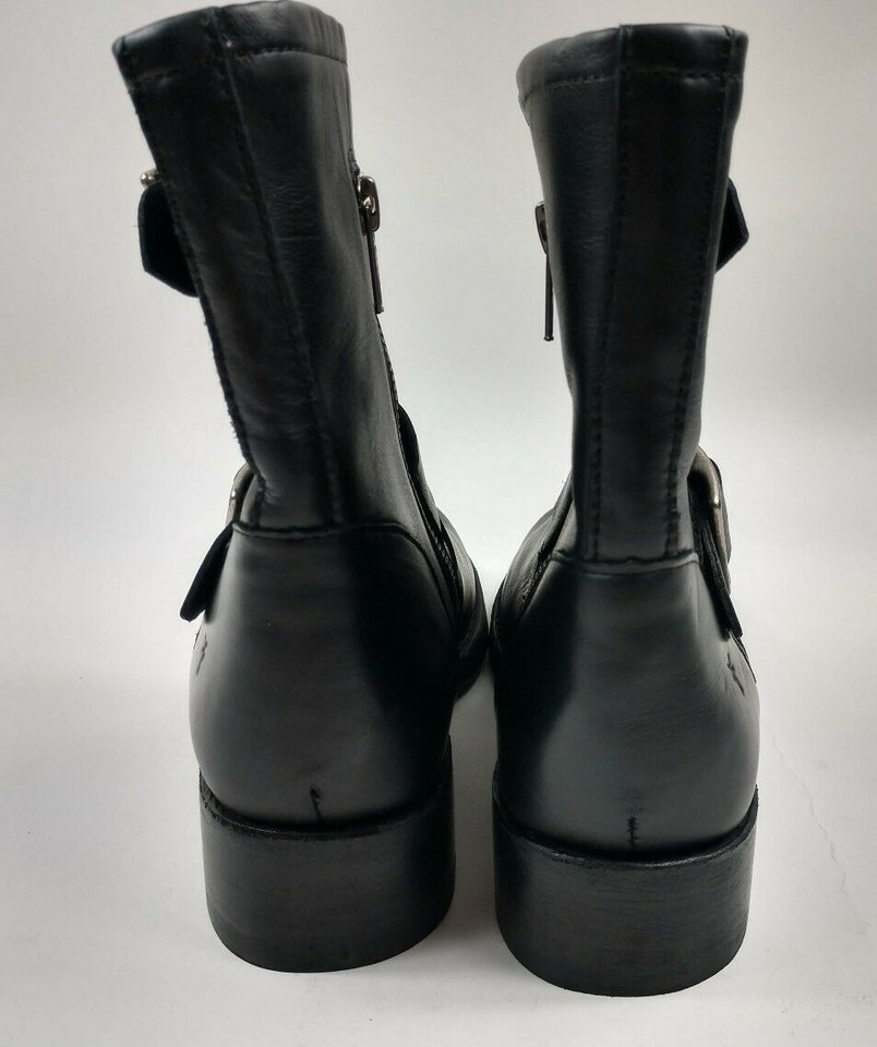Frye Black Leather Vicky Engineer Moto Buckle Mid Rise Boots Women's ...