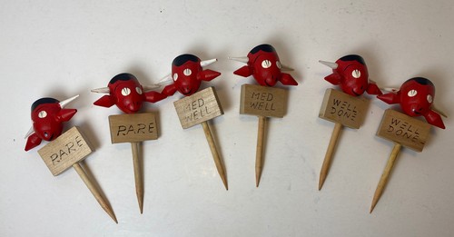 Vintage Wooden Bull Beef Meat Temperature Markers Rare - Medium Well ...