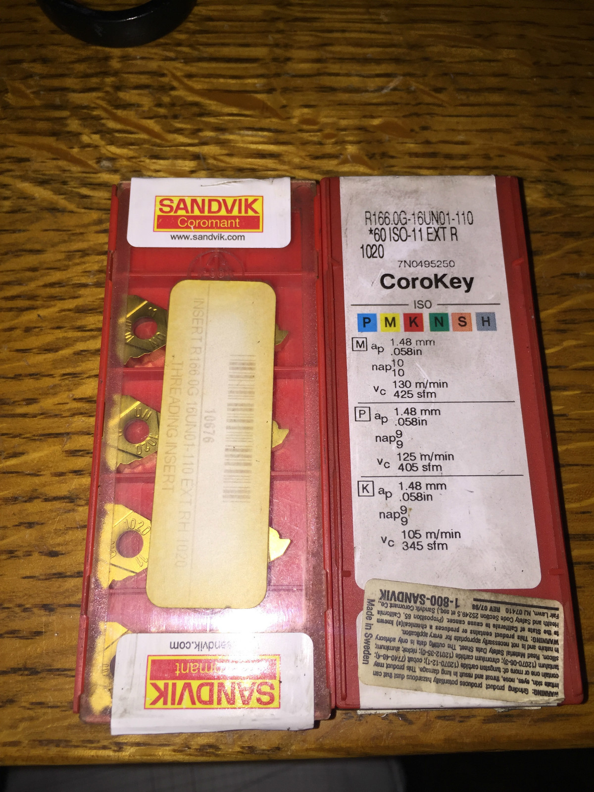 SANDVIK THREADING INSERTS QTY 13 R166 0G-16UN01-110 1020 *60 ISO-11 EXT ...