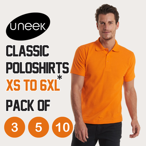 Classic Polo shirts, Uneek UC101 Unisex Polo-shirt, Pack of 3, 5 and 10 ...