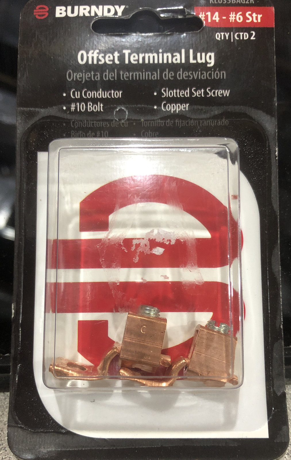 2-Pack Burndy Copper Offset Terminal Lugs for #14 - #6 Str.- KLU35BAG2R ...