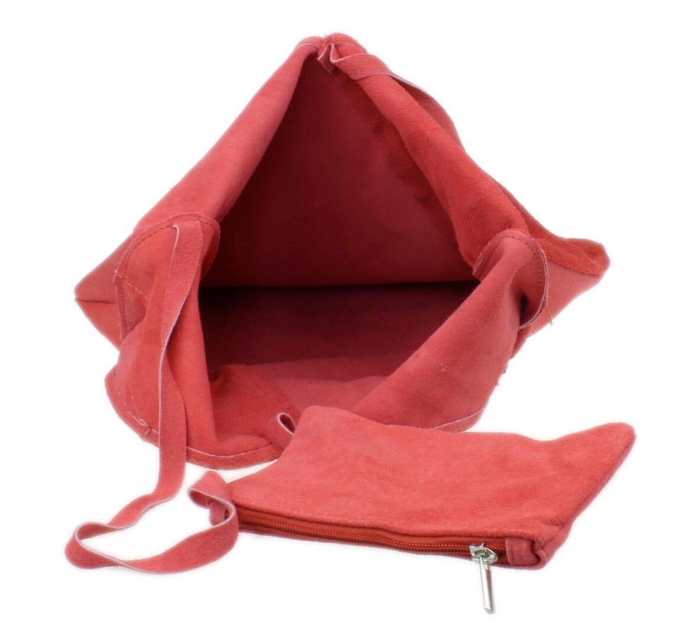 Italian Suede Leather Handbag V Shape Top Interior Pocket String ...