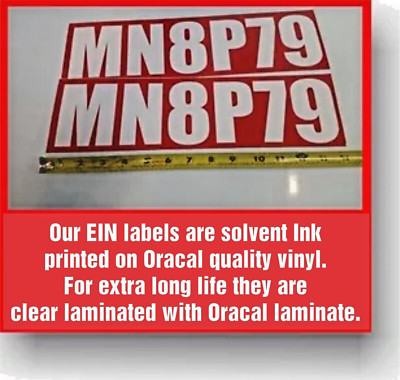 E.I.N. CARB Stickers Labels 2 per set - Calif Heavy equipment approved ...