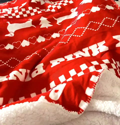 Victoria's Secret Pink Sherpa Blanket Red Pepper Plaid Dog Puppy 60" x ...