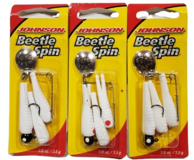 Johnson Beetle Spin BSVP 1/8 oz. White Red Dot Lot of 3 New | eBay