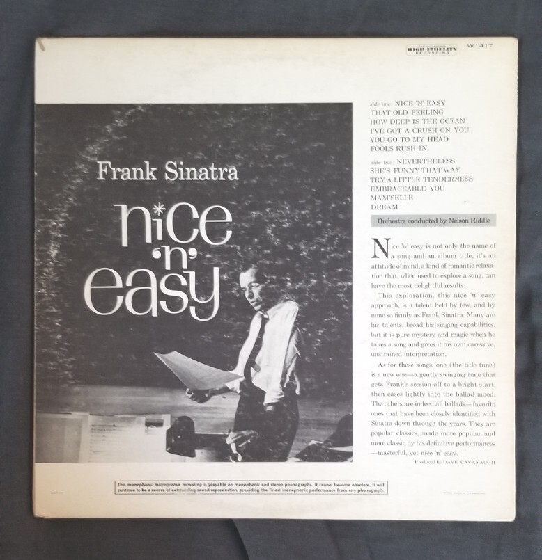 FRANK SINATRA "Nice N Easy" 1960 Mono LP Capitol W-1417 Scranton ...