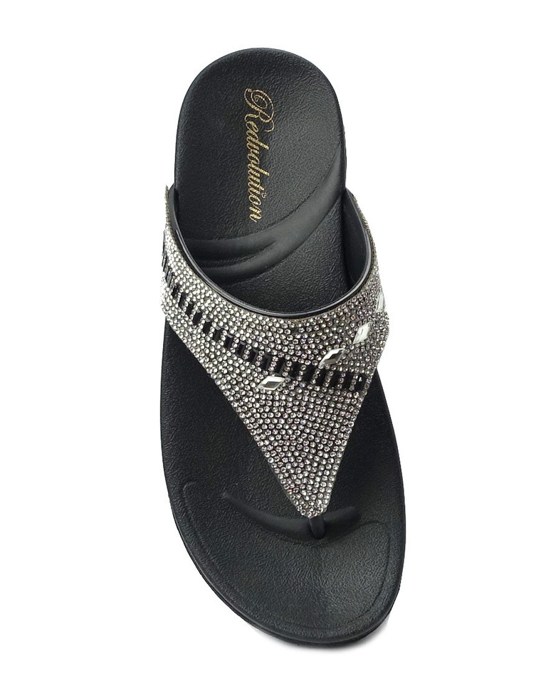 NEW Women's Rhinestone T-Strap Midsole Sandals Beaded Flip Flop | eBay