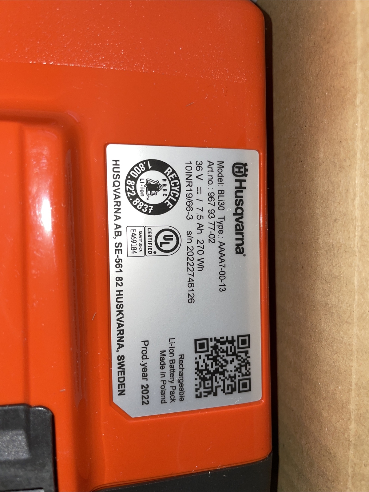 Husqvarna BLi30 36V 7.7Ah Li-ion Battery (967937702) for sale online | eBay