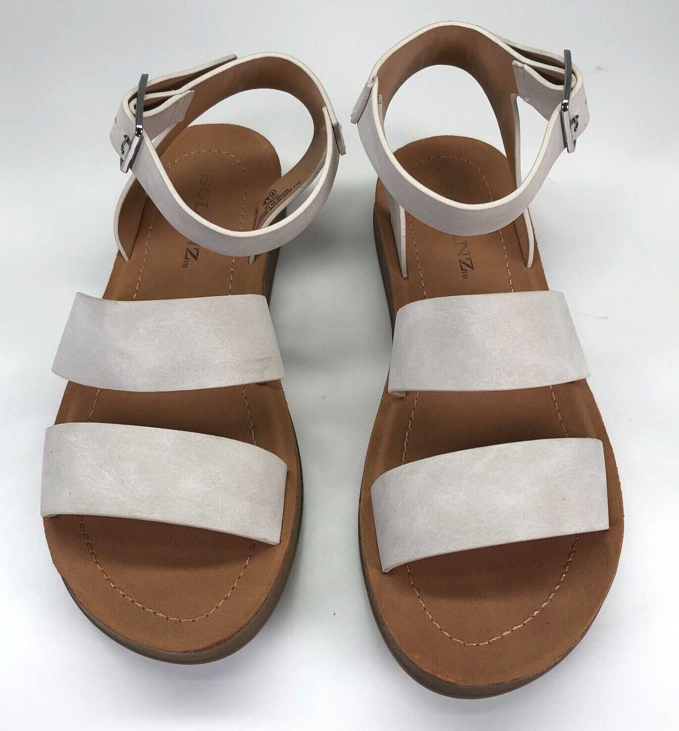 Solanz Ankle Strap Sandals Beige Womens Sz 6M Flat Shoes Open Toes | eBay