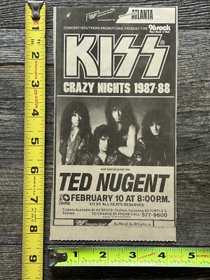 KISS Concert Ad Advert Crazy Nights Concert Tour Feb10 1988 Atlanta ...