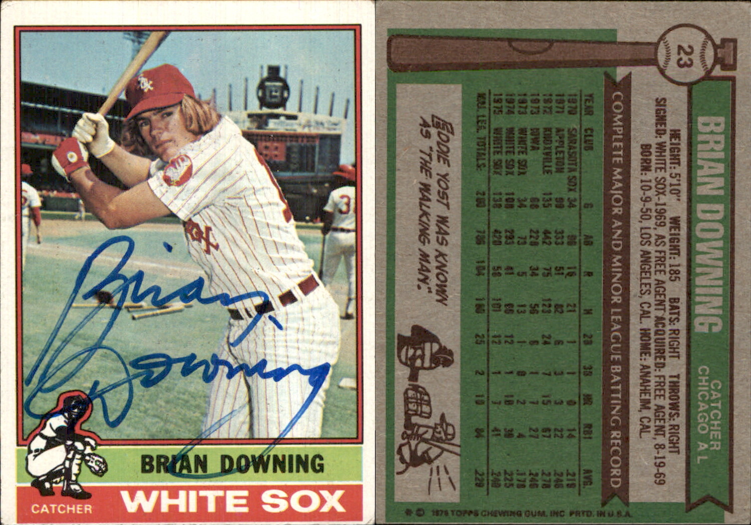 Brian Downing Signed 1976 Topps #23 Card Chicago White Sox Auto AU | eBay