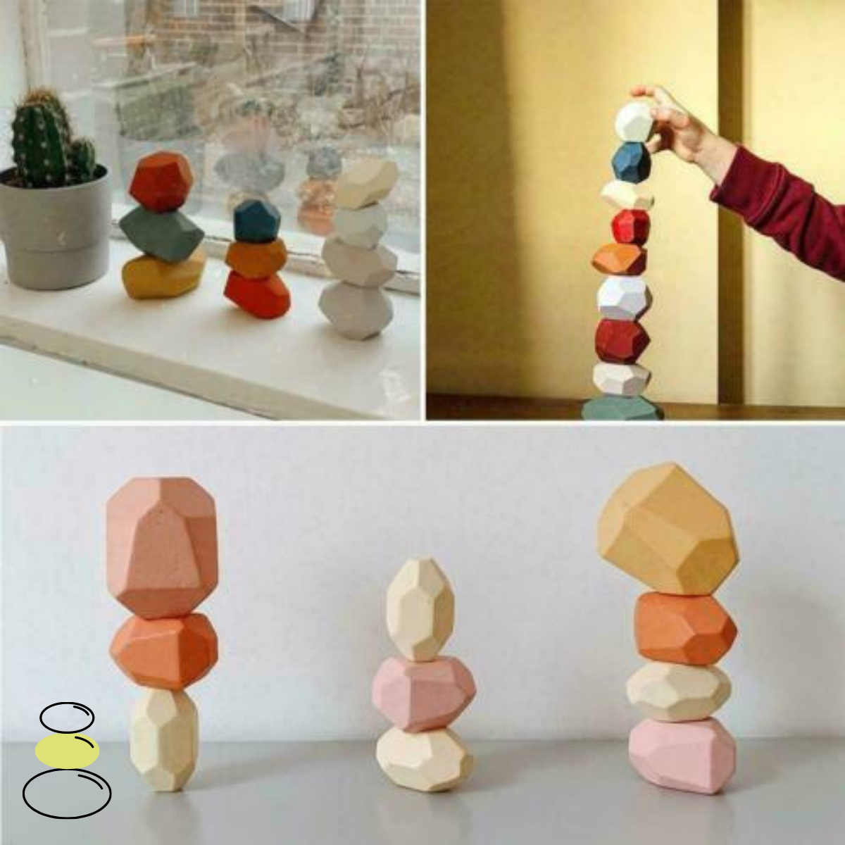 Creative Wooden Colored Toy Stacking Balancing Stone Building Blocks AU ...