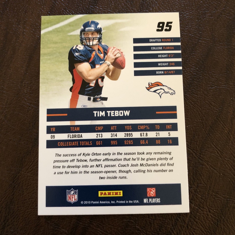 2010 DONRUSS TIM TEBOW RATED ROOKIE #95 DENVER BRONCOS FOOTBALL CARD | eBay
