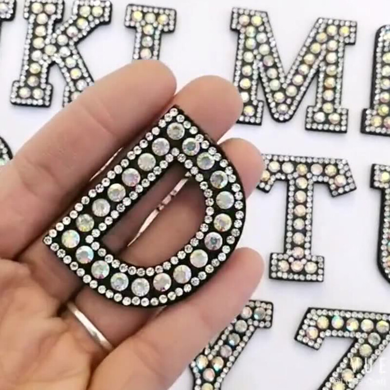 A-Z Letter Pearl Patches Rhinestone Iron Sew On Applique Alphabet ...